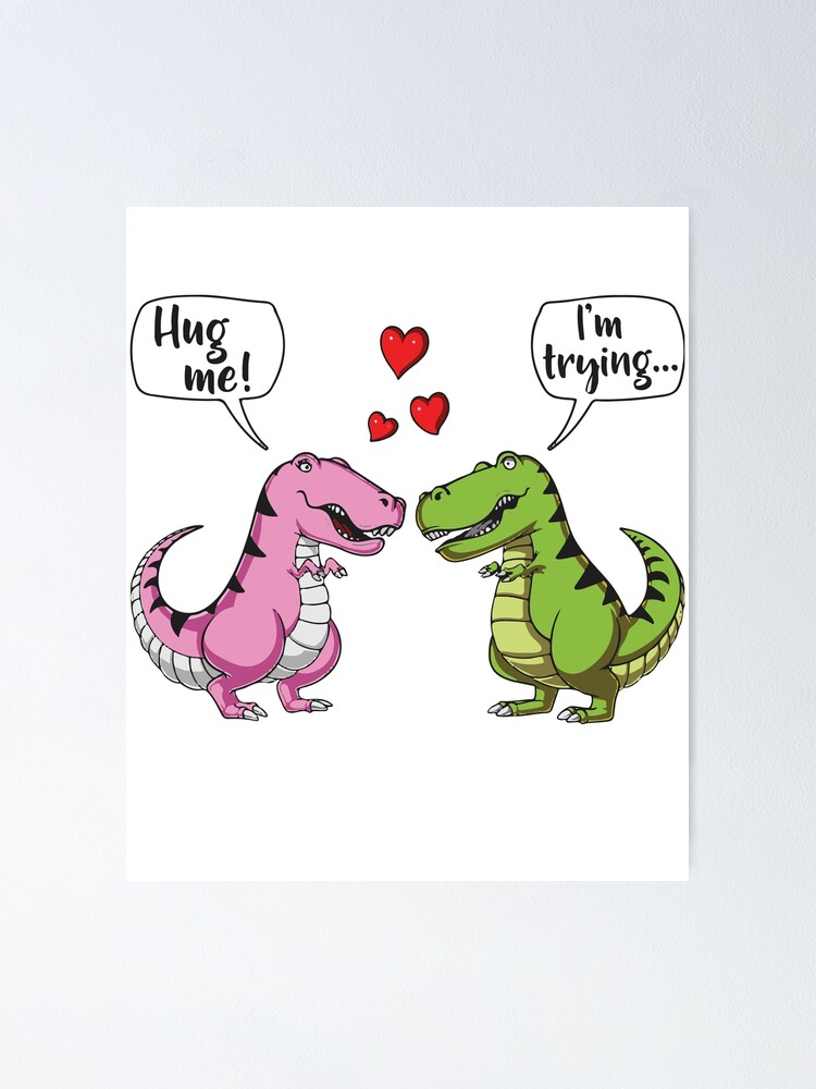 "T-Rex Dinosaur Couple Hug Me Valentines Day Funny Girls Boys T-shirt ...