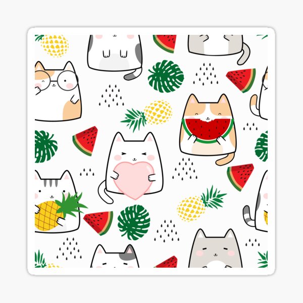 "Kawaii Cat and Watermelon" Sticker for Sale by Kawaiienfolie | Redbubble