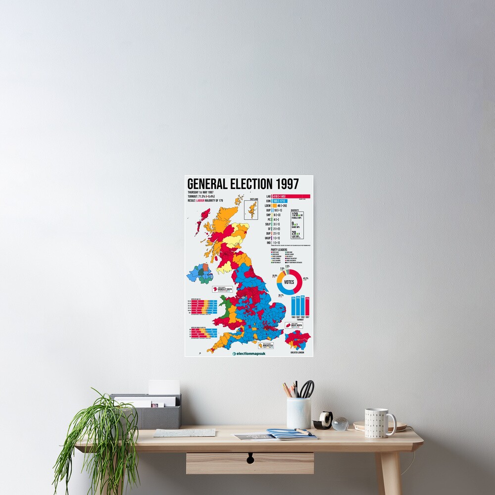 Poster « Élection générale au Royaume-Uni de 1997 », par ElectionMapsUK ...