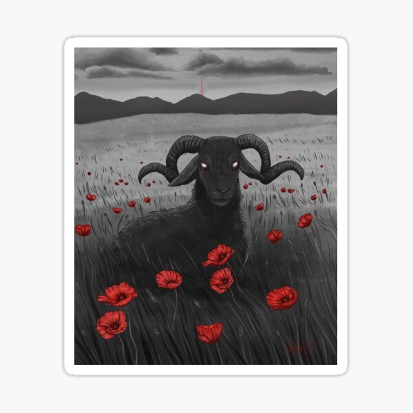 "Lonely Black Ram and Poppies" Sticker by revatoche | Redbubble