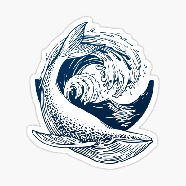 "vintage blue whale with big wave and sae fish " Sticker for Sale by ...