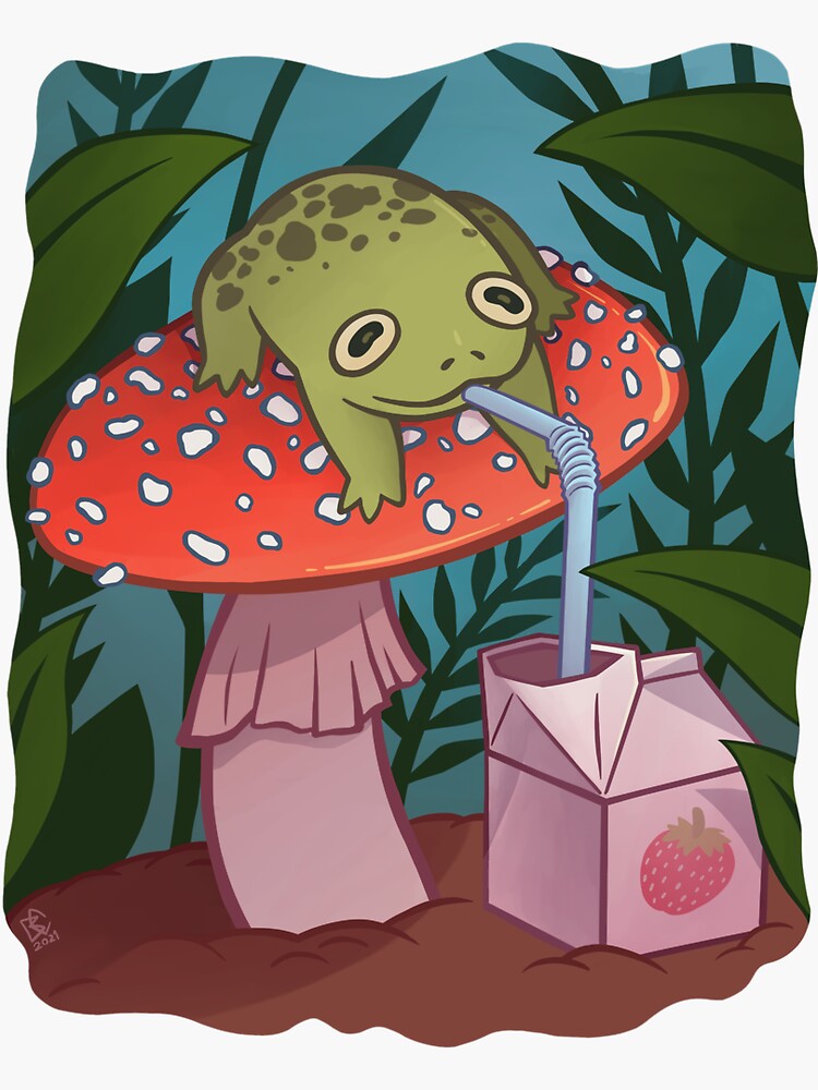 "Little Froggy Boi enjoying his Strawberry Milk" Sticker for Sale by ...