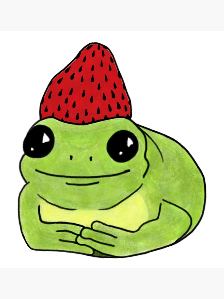 "Polite frog with strawberry on head" Poster for Sale by ekiso | Redbubble