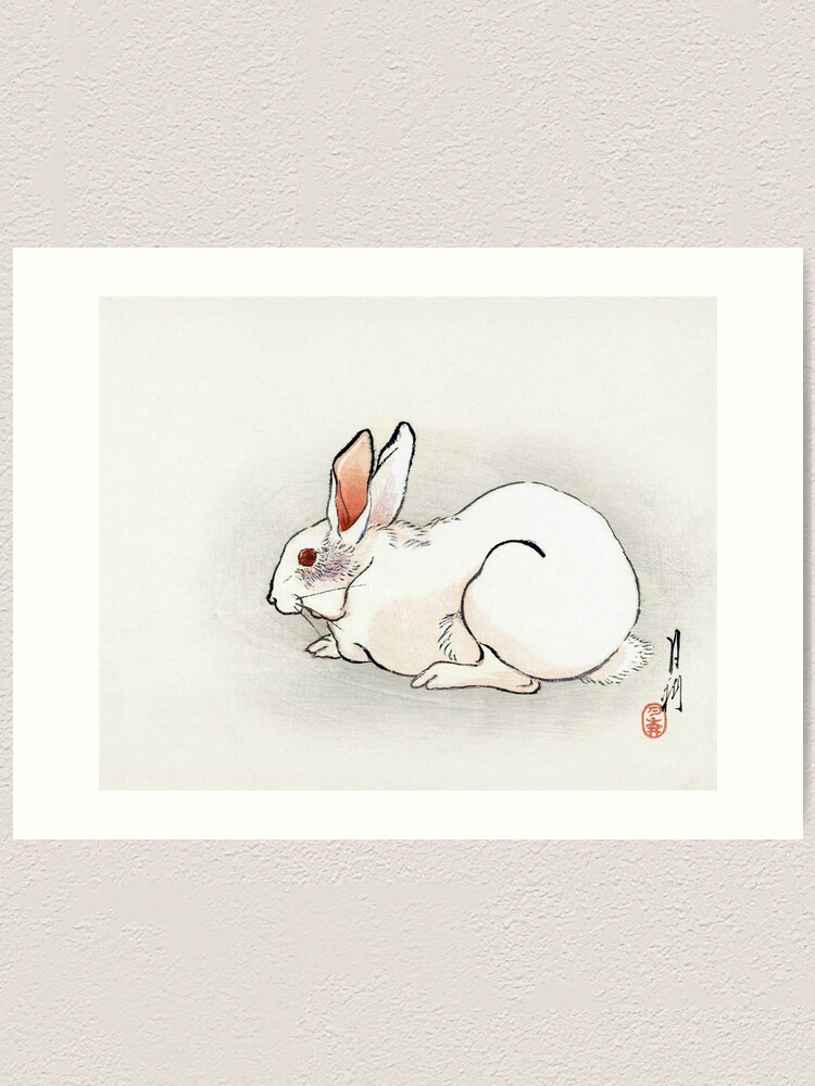 "Vintage Japanese Painting of Cute White Rabbit" Art Print for Sale by ...