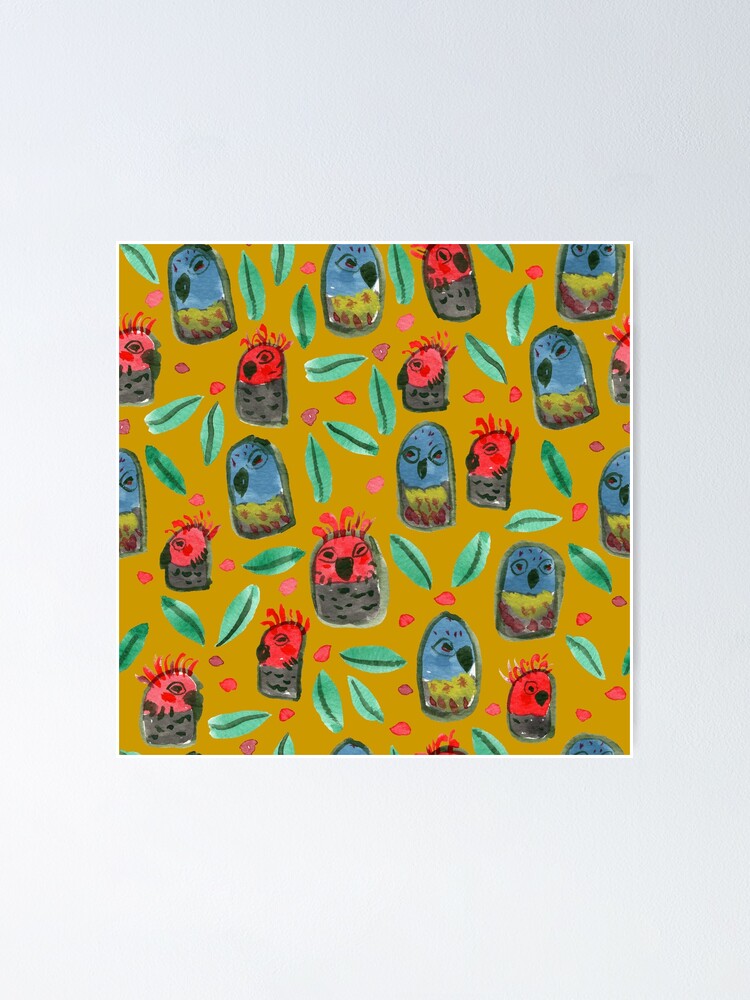 "Mustard Yellow Watercolour Gang-Gang Rainbow Lorikeet" Poster for Sale ...