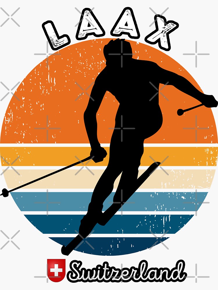 "Laax, Switzerland. Vintage Retro Skiing Silhouette Sunset " Sticker ...