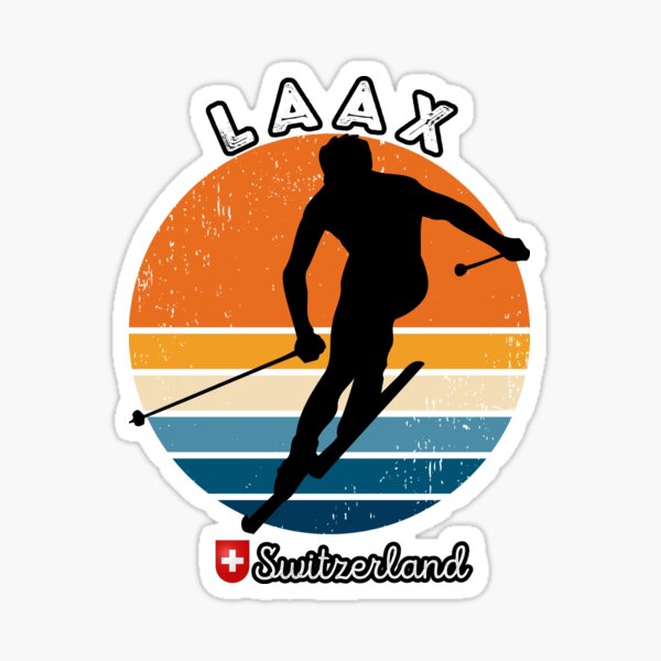"Laax, Switzerland. Vintage Retro Skiing Silhouette Sunset " Sticker ...