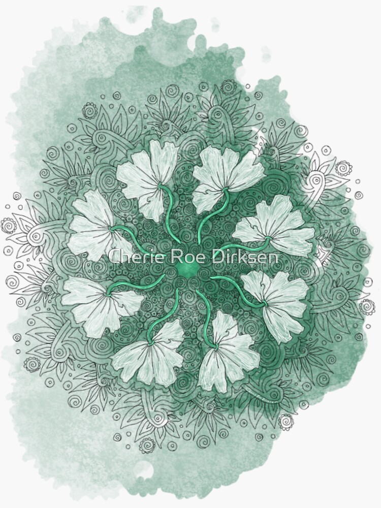 "White Poppy Mandala on Emerald" Sticker by cheriedirksen | Redbubble