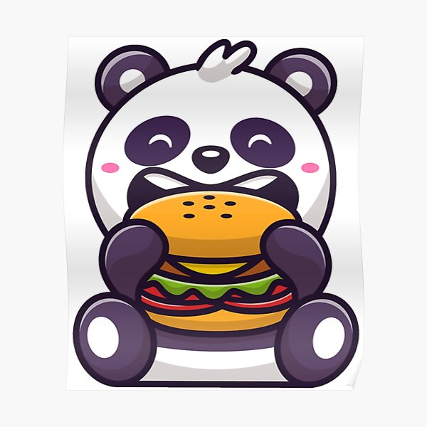 "Cute panda eating burger sandwich Essential " Poster for Sale by ...
