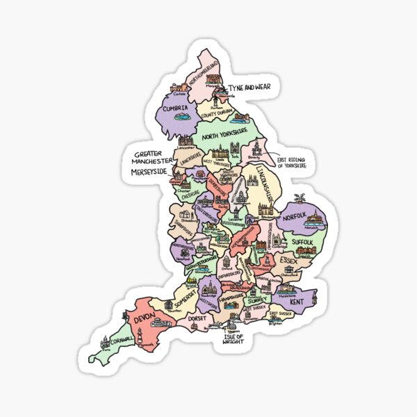 "Colorful Map of England" Sticker for Sale by sheridanartwork | Redbubble