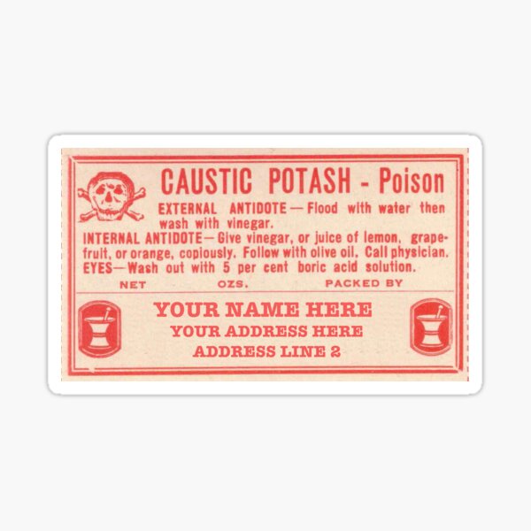 "Personalised caustic potash pharmacy label" Sticker for Sale by ...