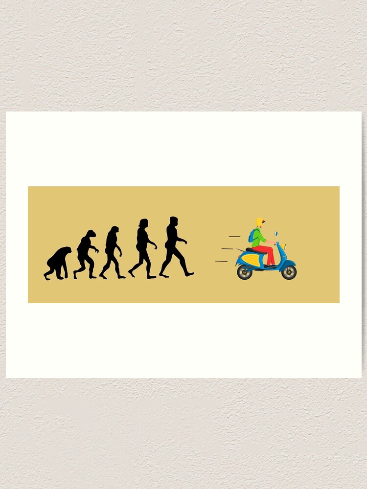 "Human evolution from monkey to scooter driver" Art Print for Sale by ...
