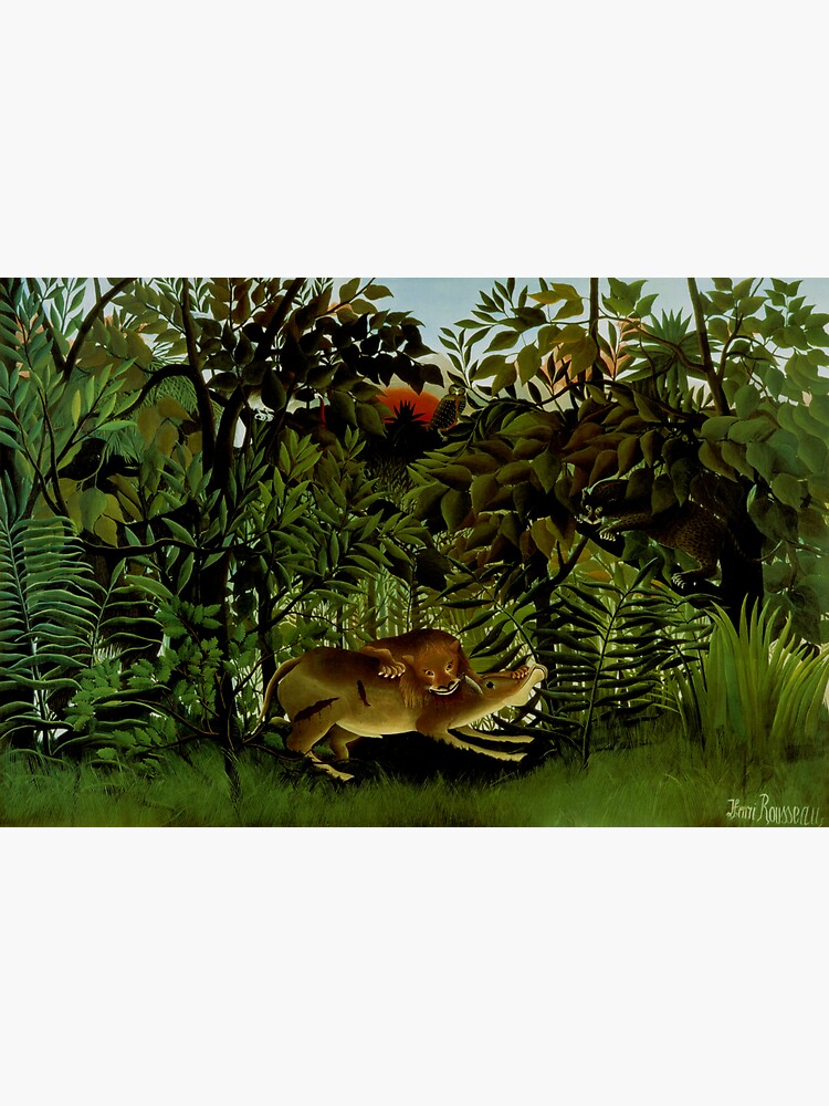 Pegatina «El león hambriento se lanza sobre el antílope (1905) de Henri ...