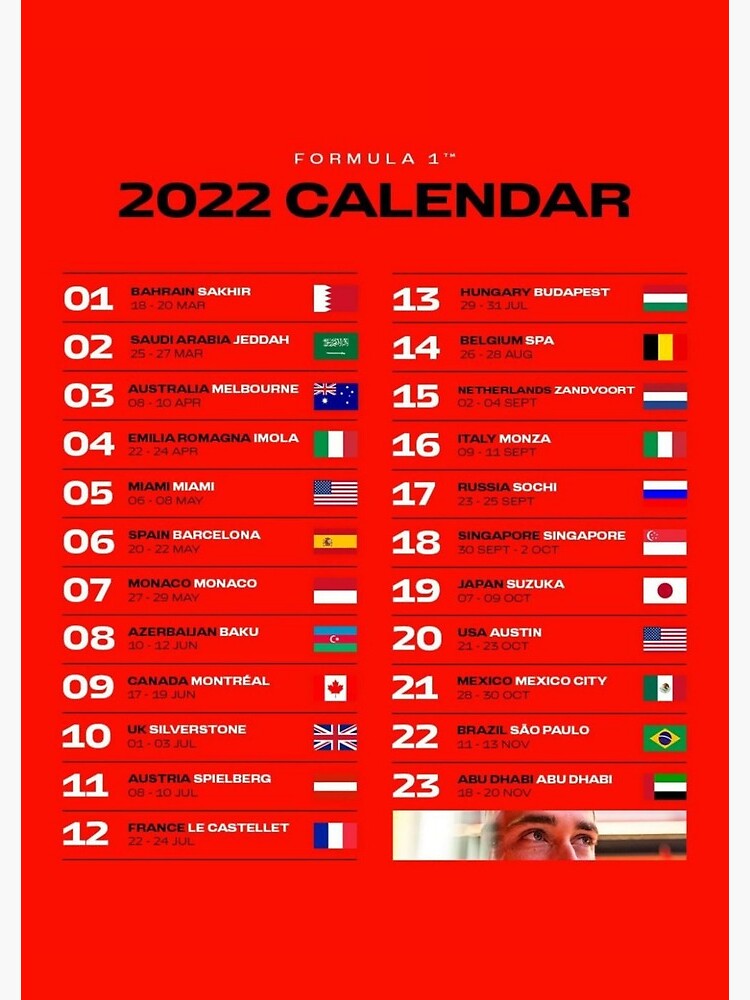 "F1 2022 Calendar All Circuit" Spiral Notebook for Sale by mehdinovish ...