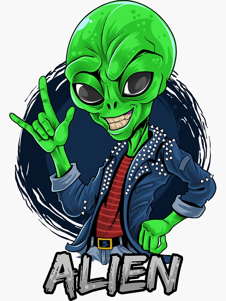 "alien rocker wearing spiked jacket" Sticker for Sale by starxlite ...