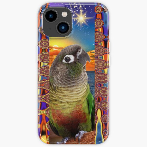 "Green Cheeked (Cheek) Conure Parrot in the Night" iPhone Case for Sale ...