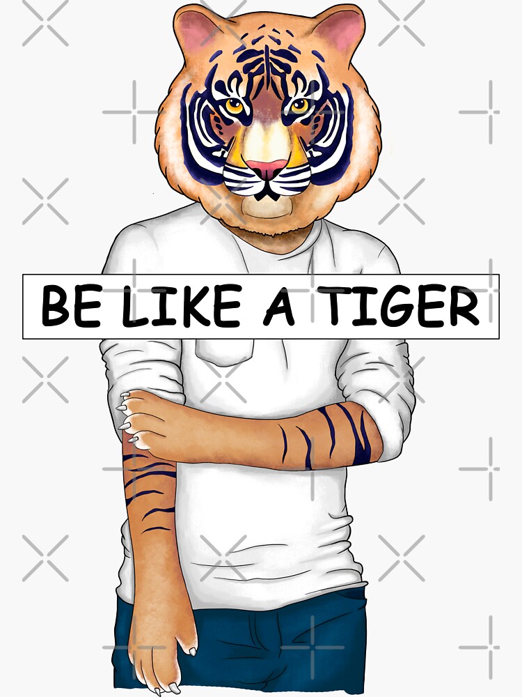 "Man tiger head be like a tiger" Sticker by GaliaTati | Redbubble