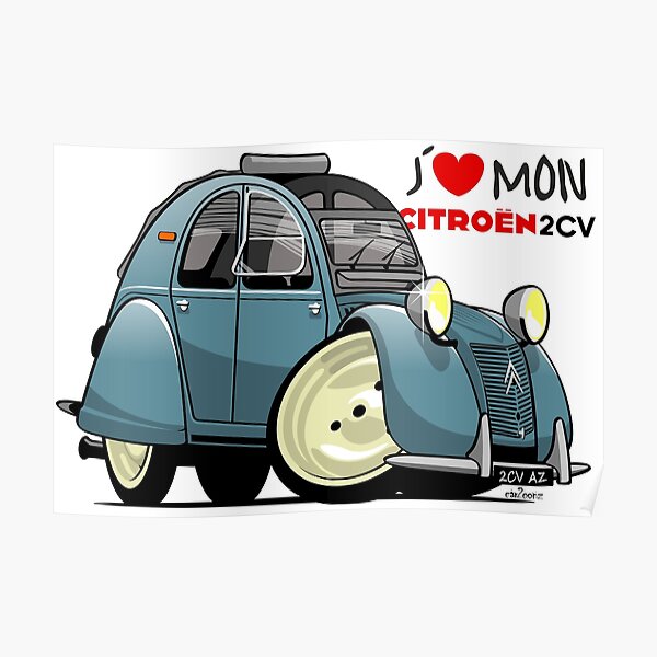 "Citroën 2CV AZ caricature turquoise" Poster by car2oonz | Redbubble