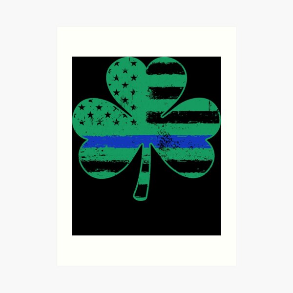 "Thin Blue Line Irish Shamrock Police Gift USA American Flag " Art ...