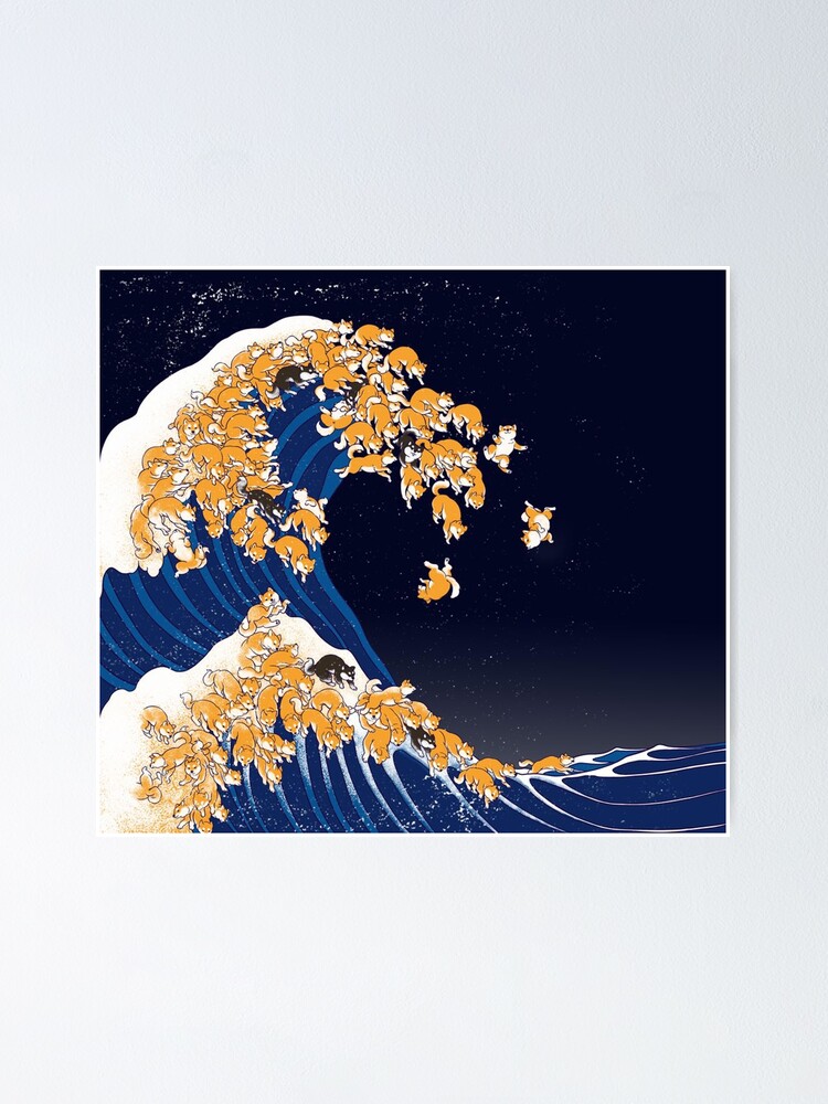 "Shiba Inu The Great Wave Night" Poster by gabbardelizabet | Redbubble