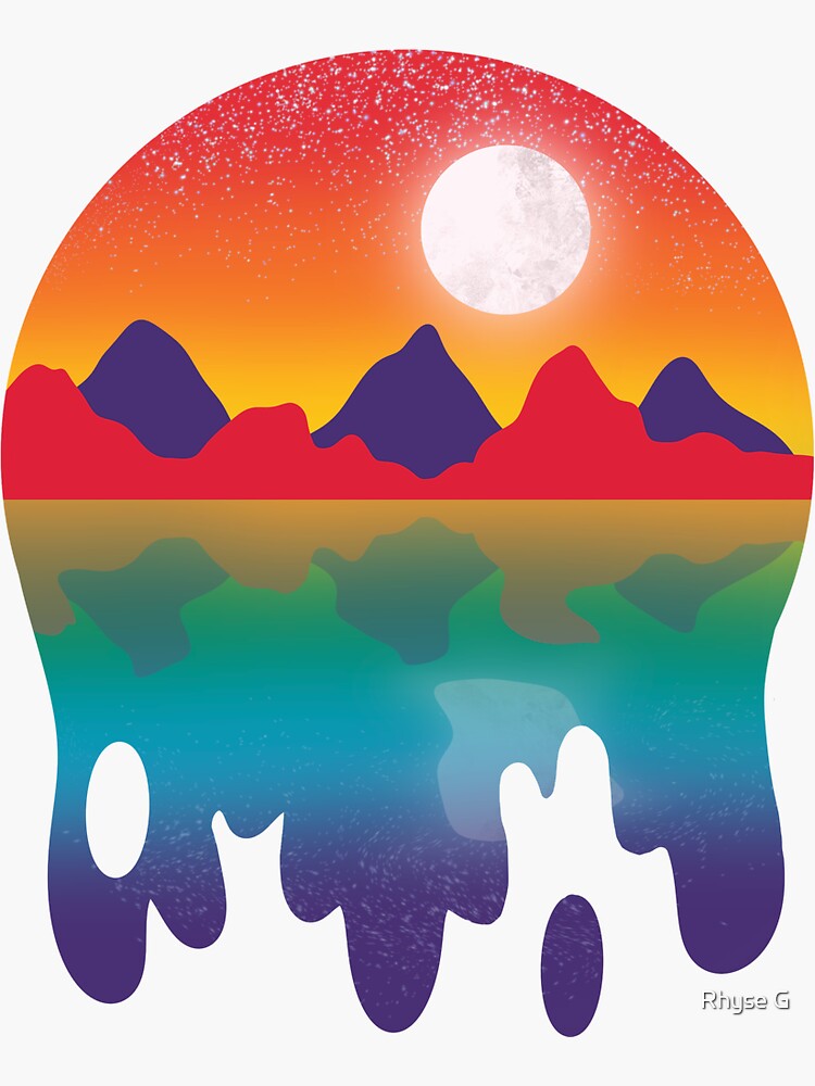 "Subtle Pride Merch: Gay Moonlight Mountain Landscape Drip" Sticker for ...