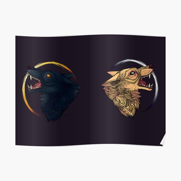 "sun and moon wolves - aforceofart" Poster by aforceofart | Redbubble