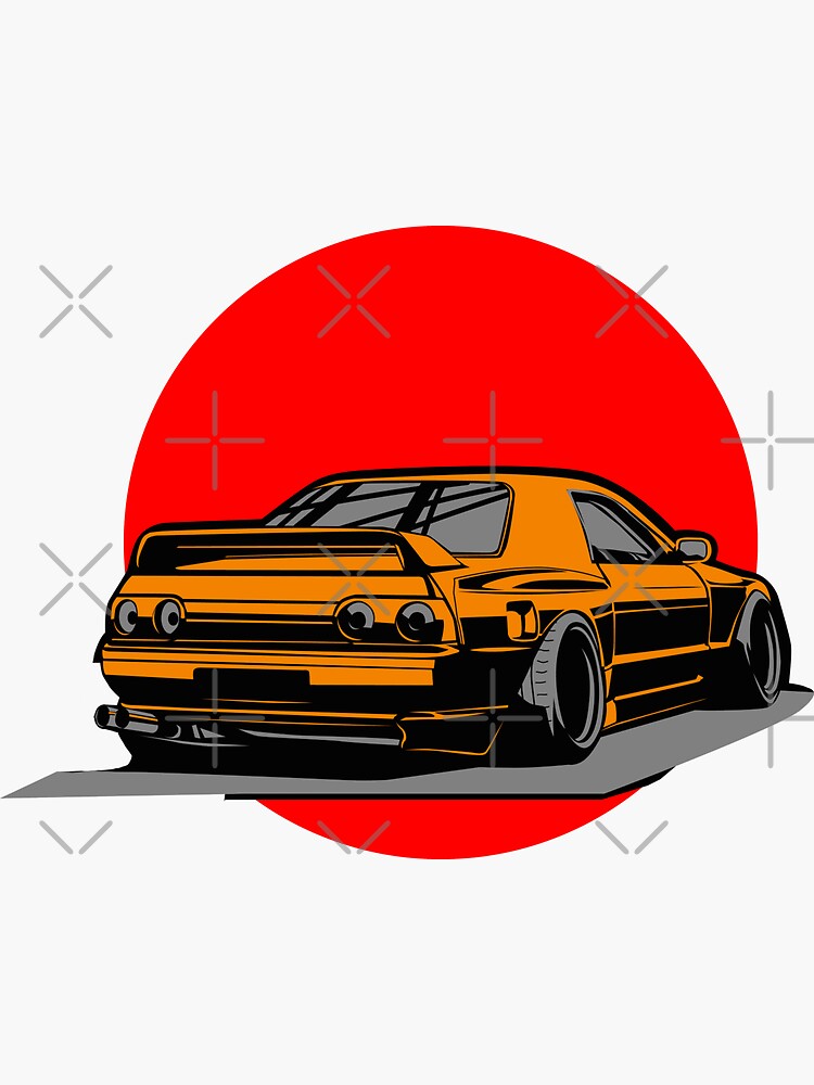 "R32 skyline GTR Godzilla jdm poster" Sticker by ASAKDESIGNS | Redbubble
