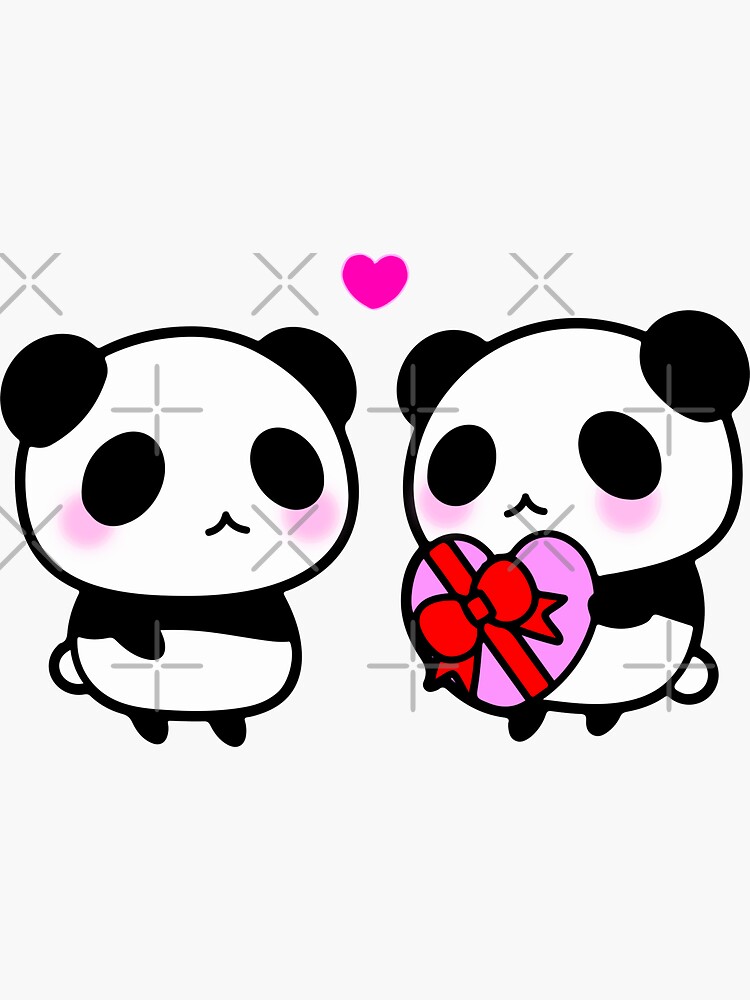 "Two Cute Pandas Pink Heart Valentine Gift Blush" Sticker for Sale by ...