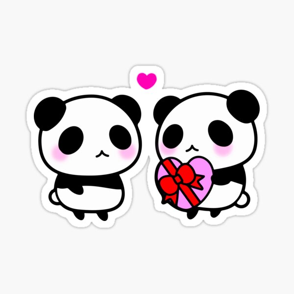 "Two Cute Pandas Pink Heart Valentine Gift Blush" Sticker for Sale by ...