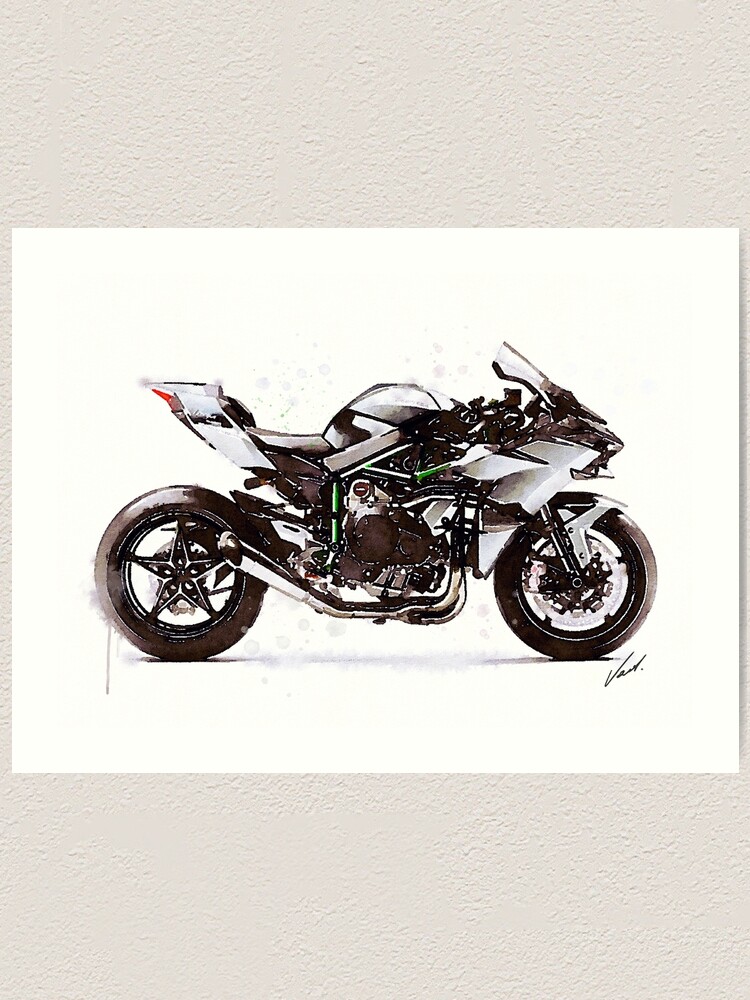 "Watercolor Sport Motorcycle H2R - original artwork by Vart." Art Print ...