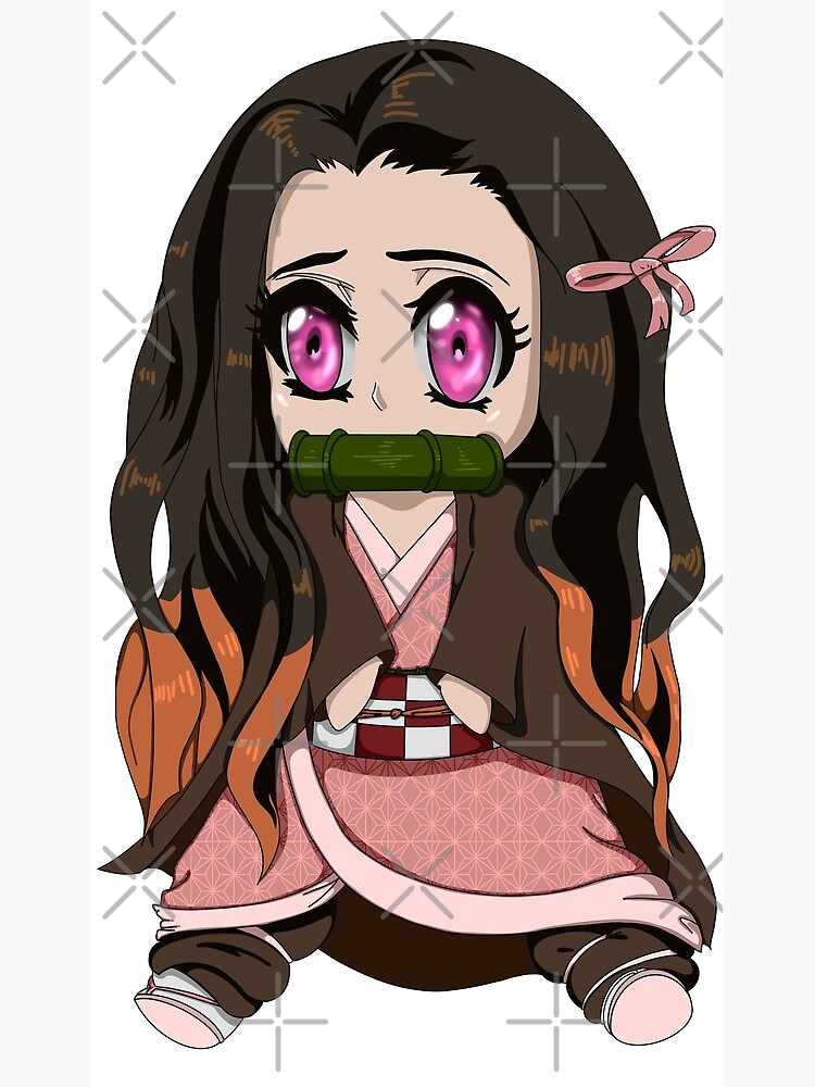 "Sitting Chibi Nezuko (white background) " Poster by MptR | Redbubble