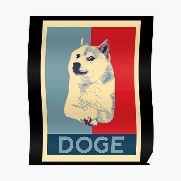 Póster «DOGE - cartel doge shepard fairey con perro rojo / azul» de ...
