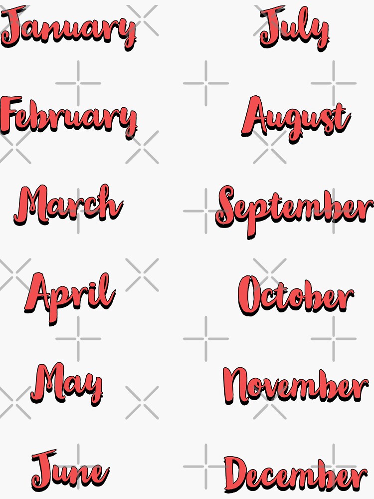 Pegatina «Paquete de pegatinas rojas Meses del año en tipografía genial ...