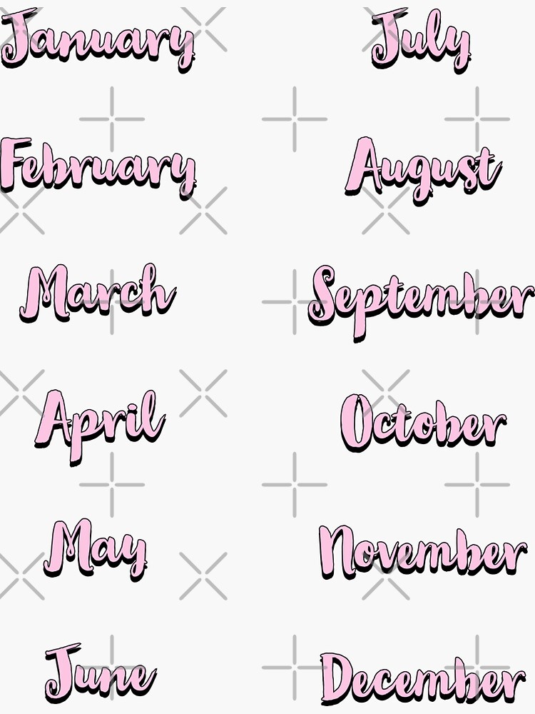"Cute Light pink Months of the year sticker pack - months of the year ...