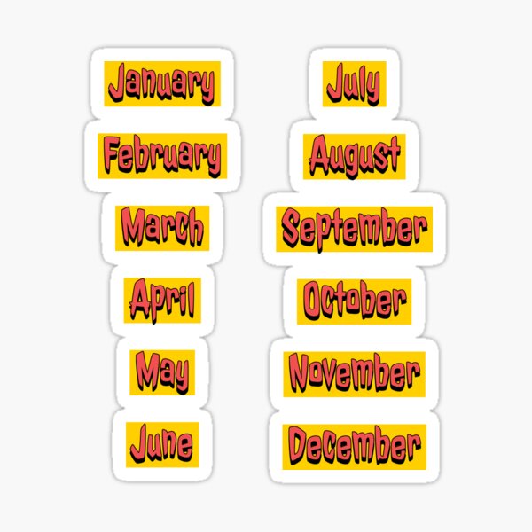 "Fun yellow and red months of the year sticker pack - months of the ...