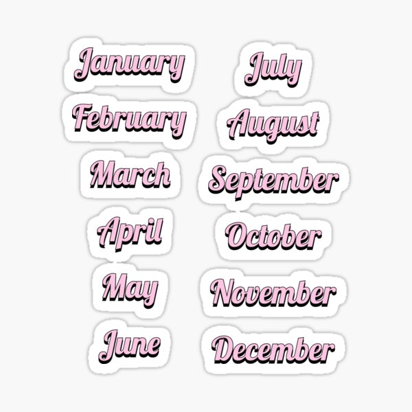 "Cute Light pink Months of the year sticker pack - months of the year ...
