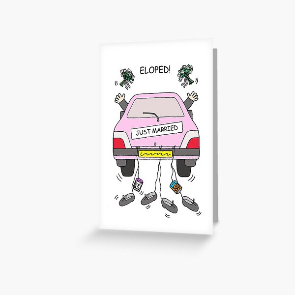 "Cartoon Gay Couple Elopement Cartoon Car" Greeting Card by KateTaylor ...