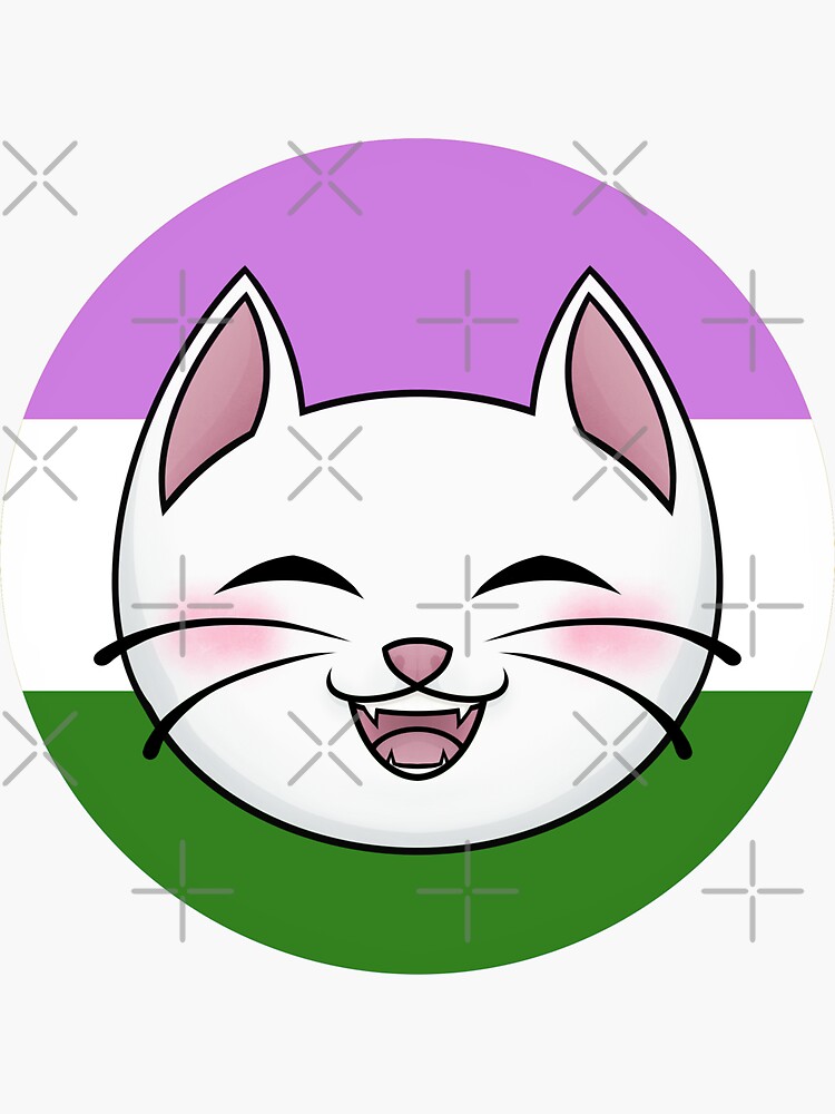 "Genderqueer Pride Pin - White Cat" Sticker by BlueJayArts04 | Redbubble