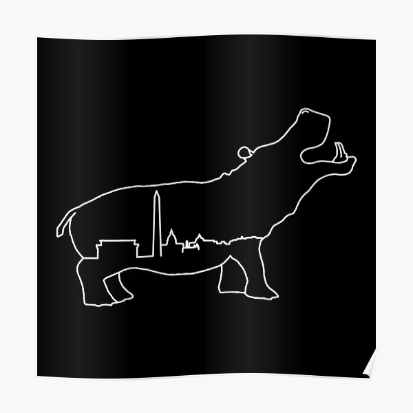 "George Washington University Hippo (white) w/ DC Skyline " Poster for ...