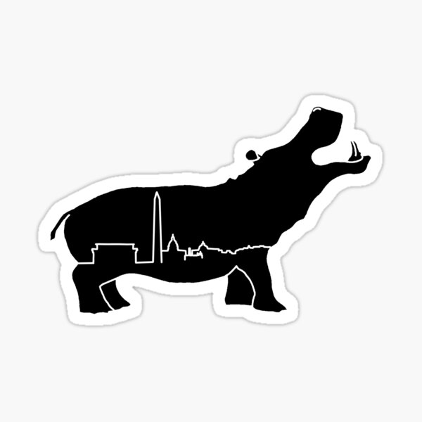 "George Washington University Hippo (white) w/ DC Skyline " Sticker for ...