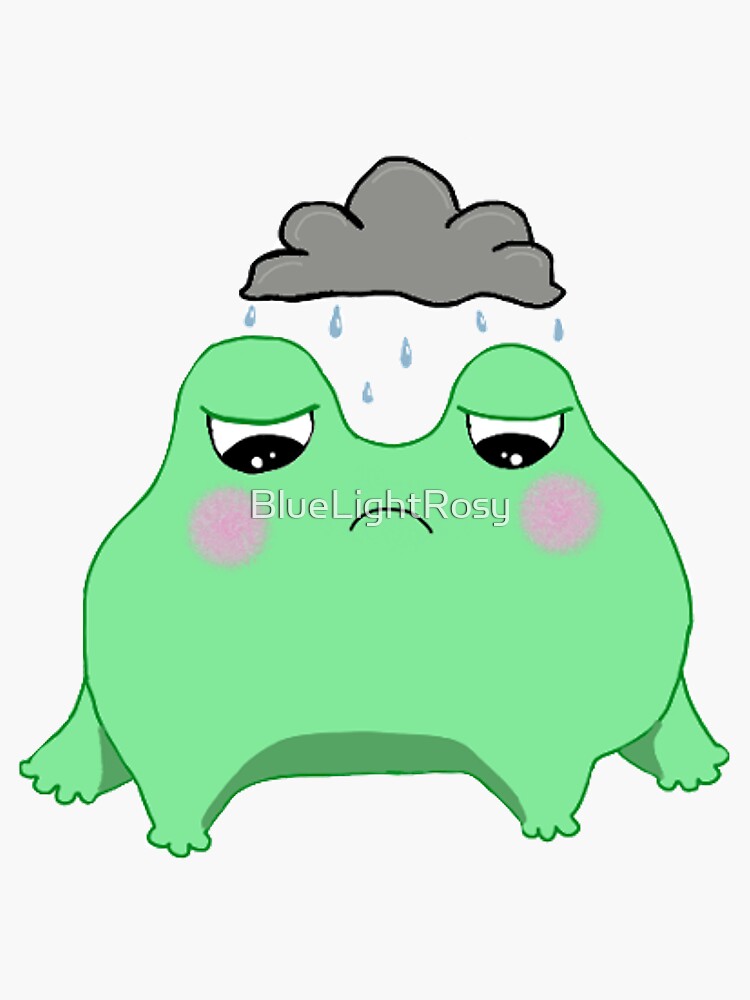 "Cute Frog Sad in the Rain" Sticker for Sale by BlueLightRosy | Redbubble