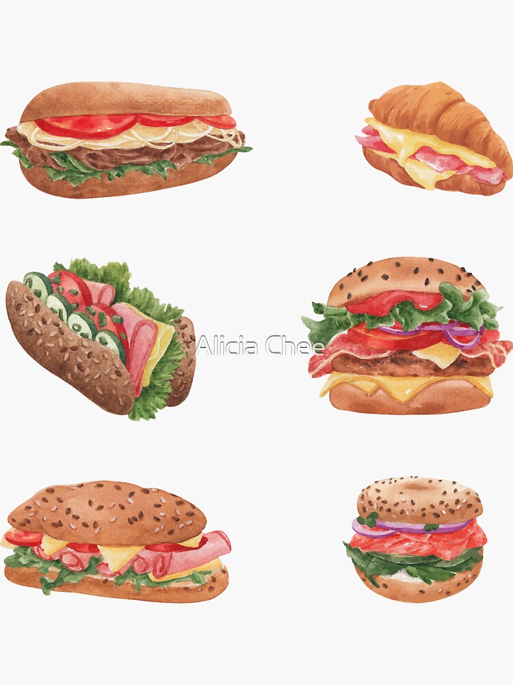 "Assorted Sandwiches and Burger Pack" Sticker for Sale by NiftyTrinket ...