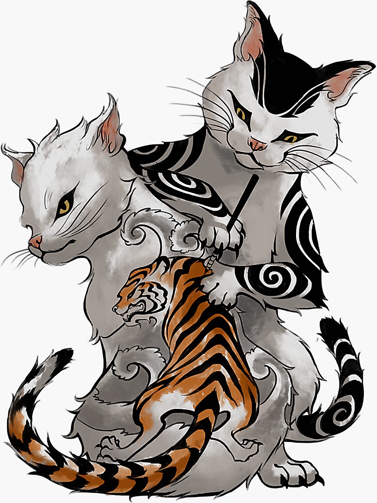 "Irezumi Cat Artist with Traditional Japanese Tattoo" Sticker for Sale ...