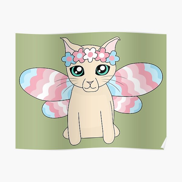 "Cottagecore Fairycore Kawaii Subtle Trans Pride Cat Fairy" Poster by ...