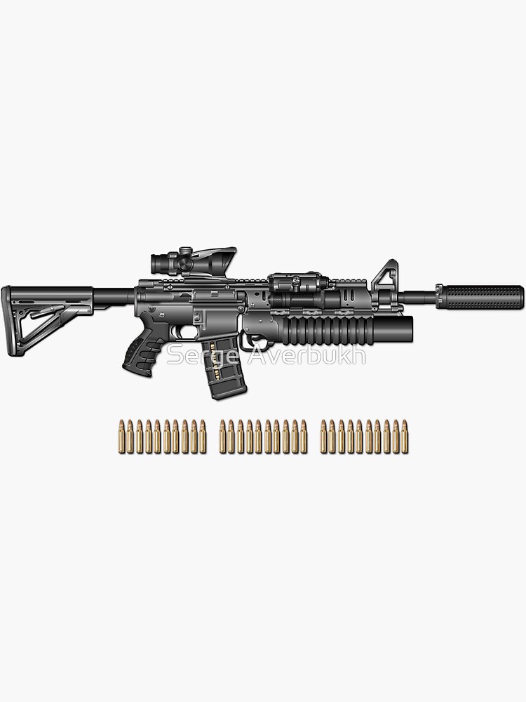 "Colt M4A1 SOPMOD Carbine with 5.56 NATO Rounds on Red Velvet " Sticker ...