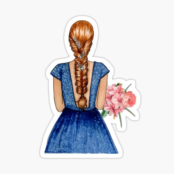 "Girl with a hair braid & flowers illustration " Sticker for Sale by ...