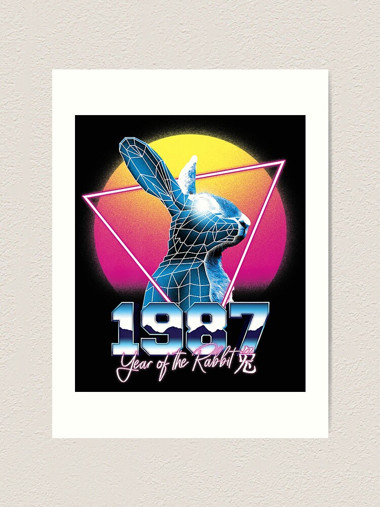"Chinese Year Of Rabbit 1987 Birthday Zodiac Retrowave Retro Premium T ...