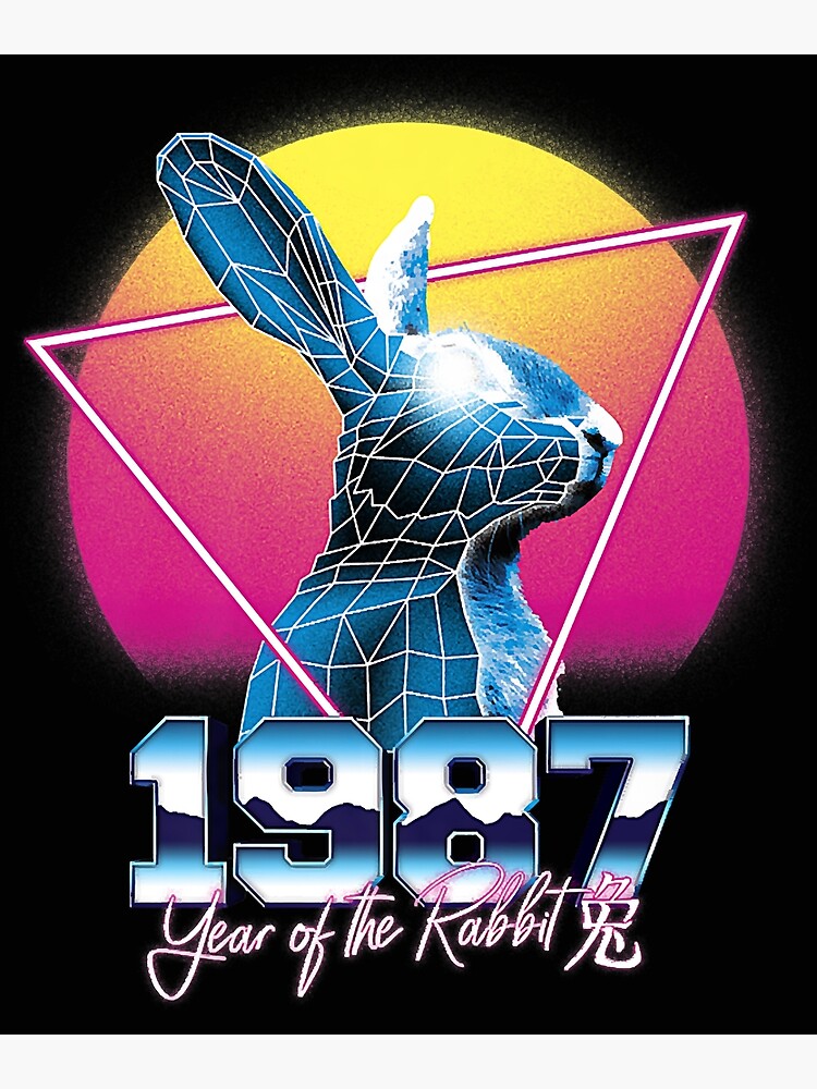 "Chinese Year Of Rabbit 1987 Birthday Zodiac Retrowave Retro Premium T ...