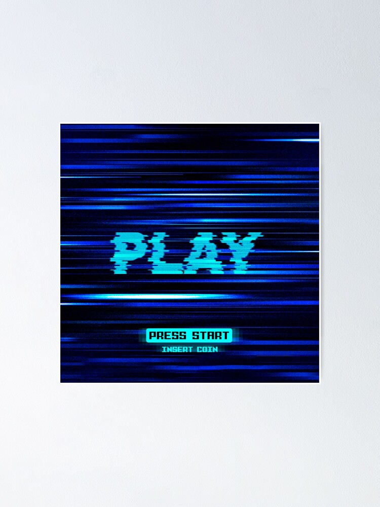 "Play glitch effect typography on blue background" Poster for Sale by ...