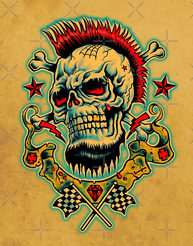 "Punk Skull Old School Tattoo" by Marcus Jones | Redbubble